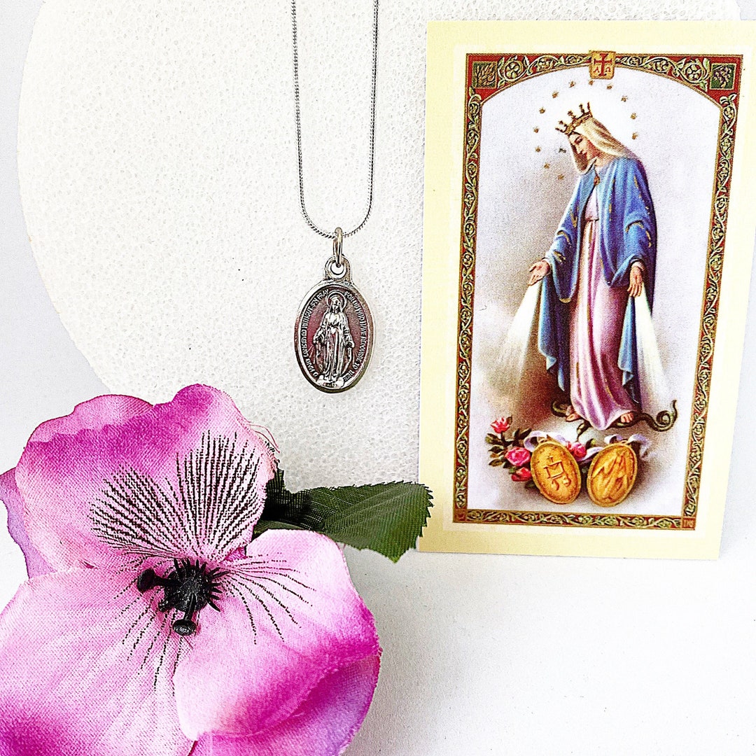 Silver-plated Chain With Virgin Mary Medal & Prayer Card | Catholic ...