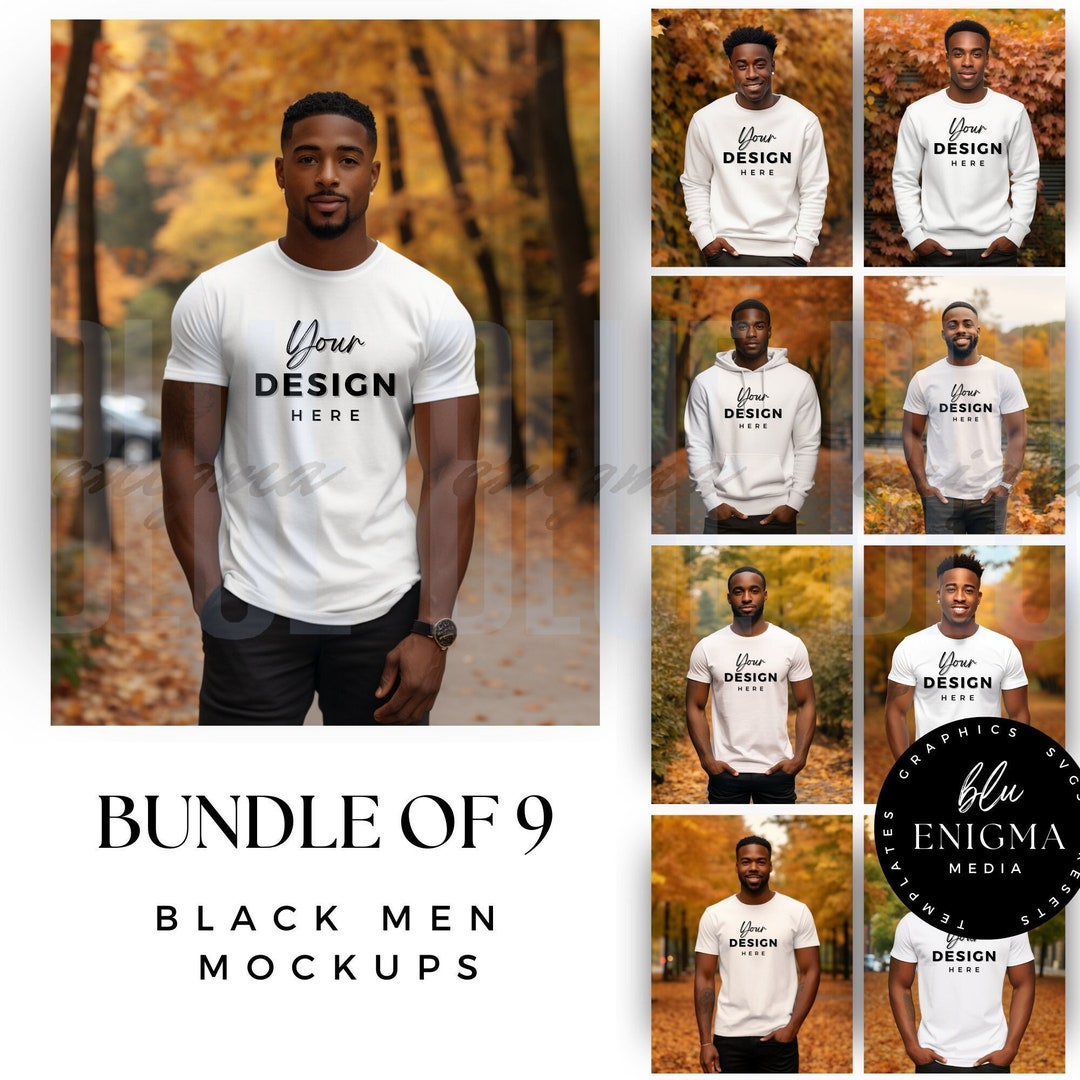 Black Male Model Mockup Bundle | Fall Backdrop | Autumn Tshirt Mockup ...