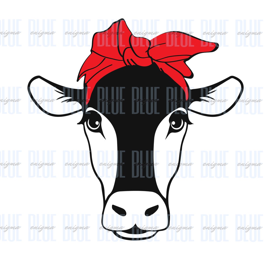 Cow With Red Bow Svg, Red Bandana SVG, Polka Dots Bandana Svg, Cow Face ...