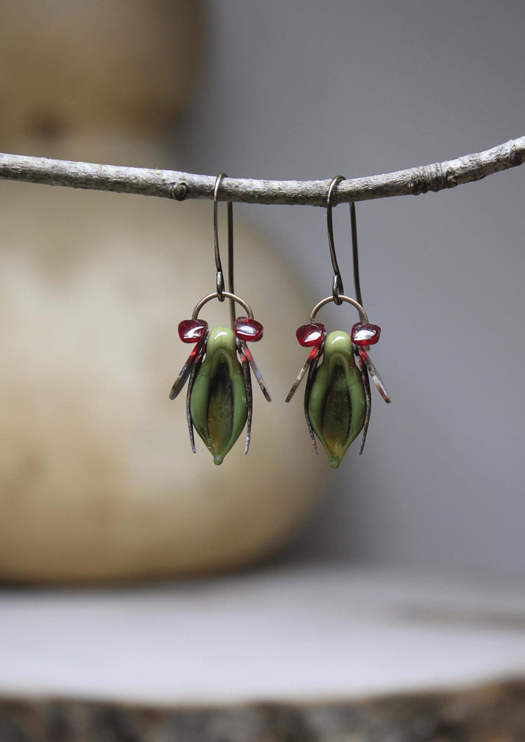Green Lampwork Beetle * Red Eyed Bug * Interpretive Art Jewelry - Etsy