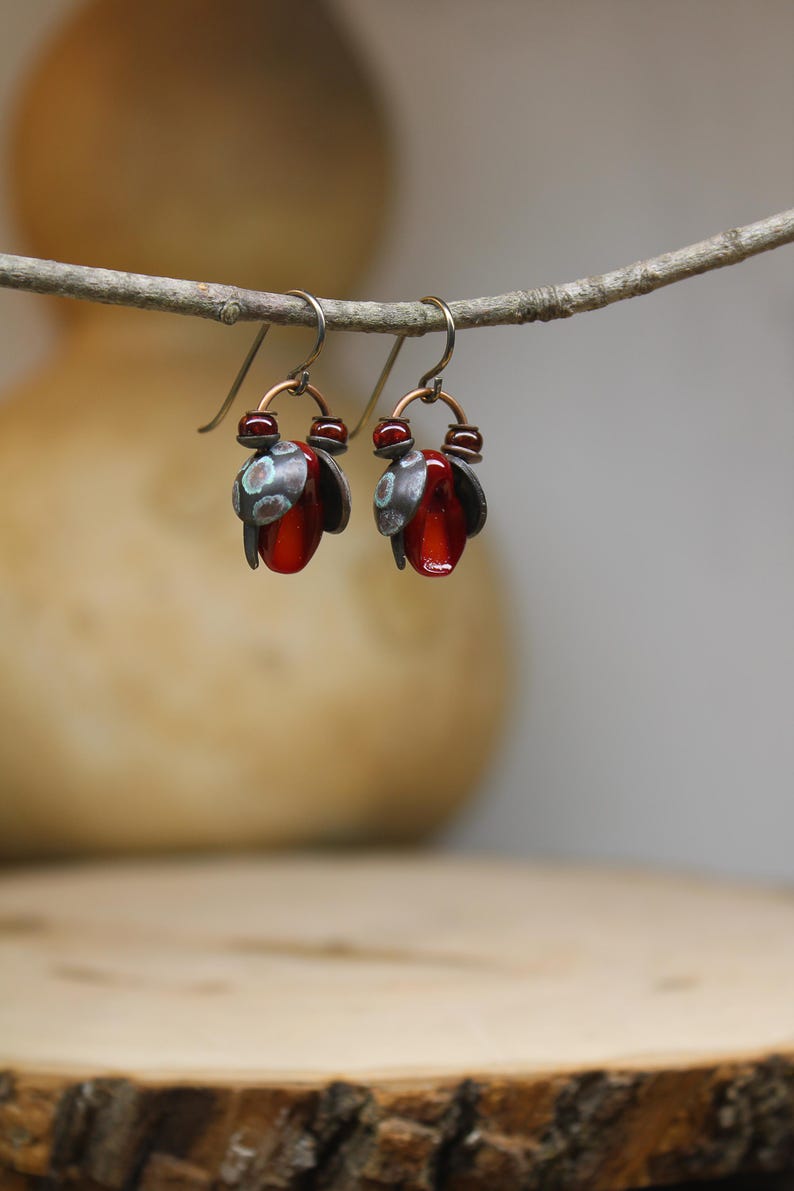 Ladybug Earrings * Red Lampwork Dangles * Handmade Interpretive Art ...