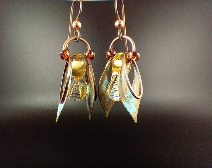 Giant Gold Brass Cicada Earrings, Handmade Insect, Gold Plated Kidney ...