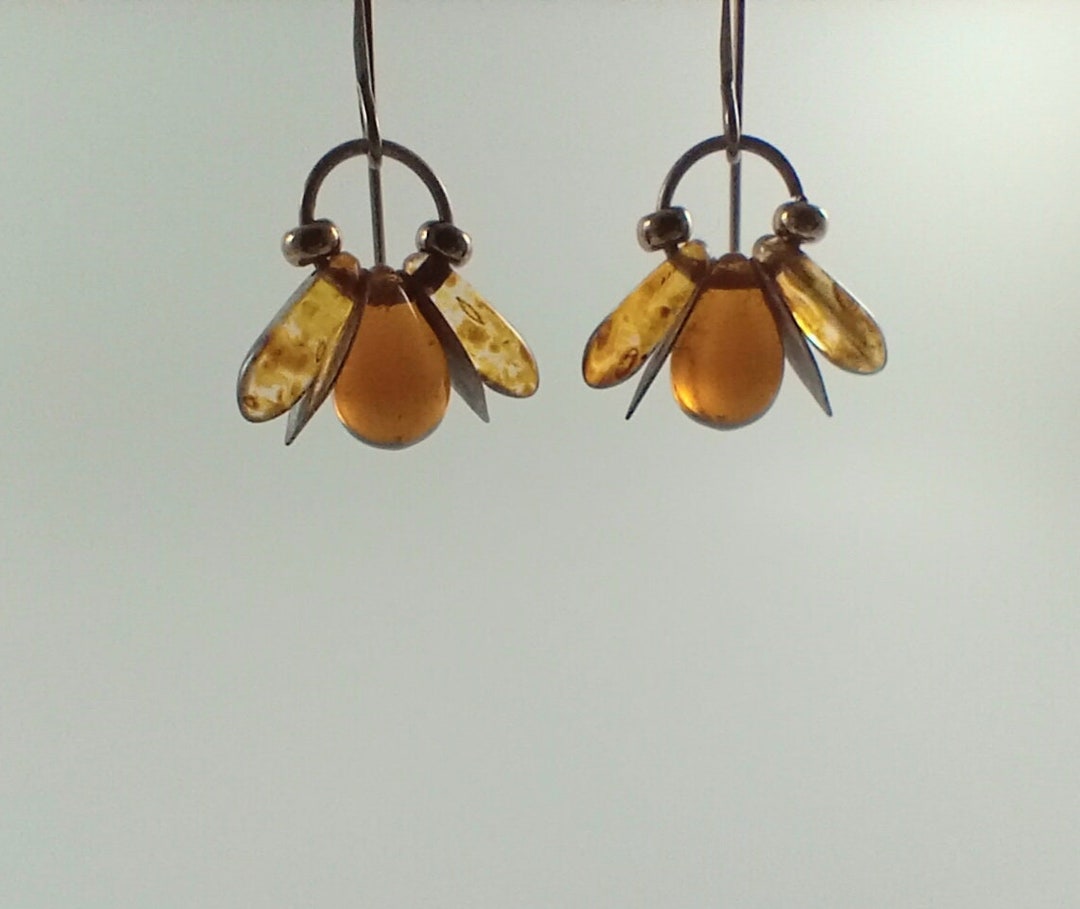 Sweet Dainty Honeybees Bug Jewelry Glass & Copper Dangles - Etsy