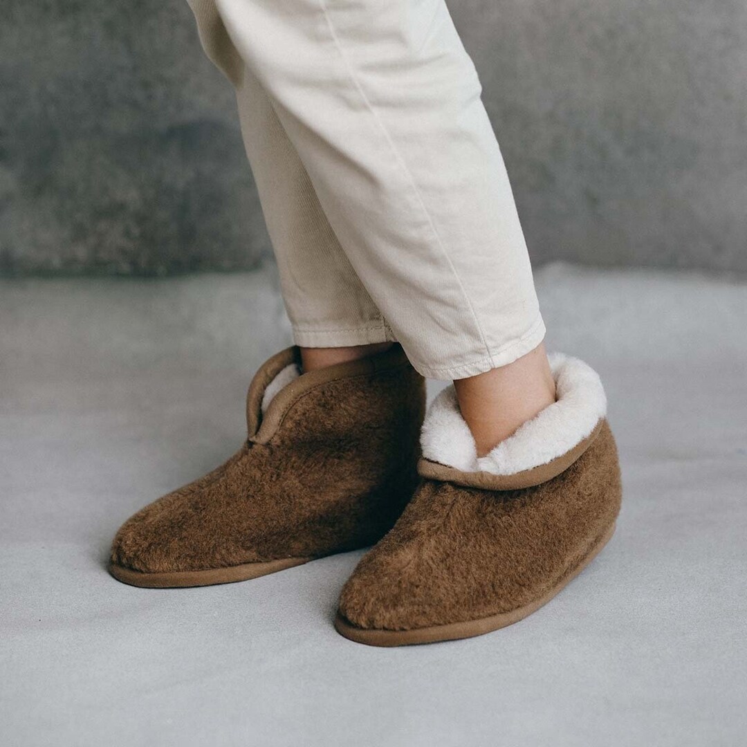 Top-boot House Slippers Camel Bronz Natural Wool House Shoes - Etsy