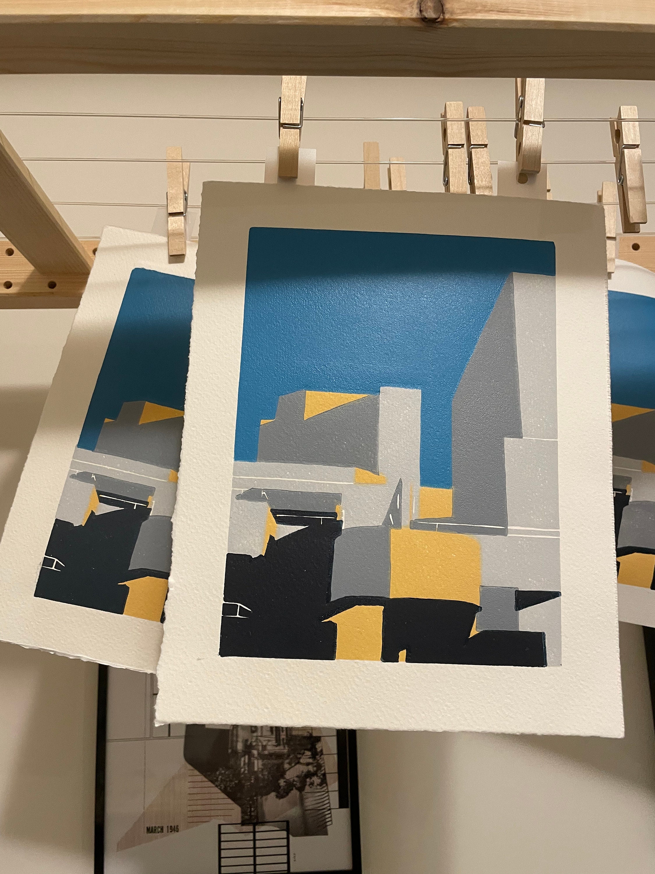 Abstract Building Linocut Print Londres City Wall Art | Etsy