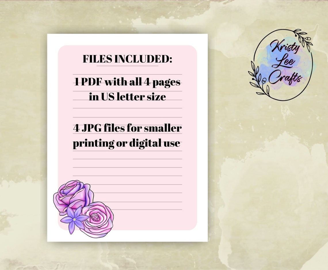 Printable Stationary Set US Letter Size PDF, Instant Download ...
