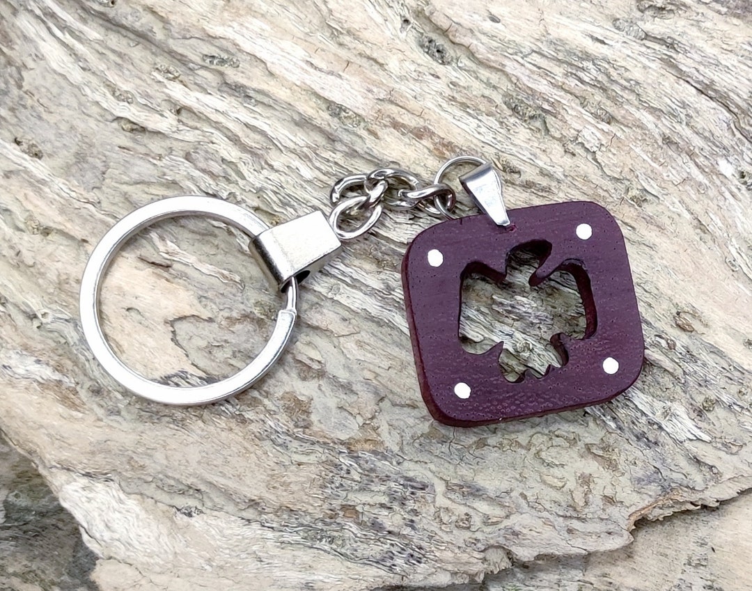 Purple Wood Keychain With an Eagle Symbol and Silver Inlays - Etsy