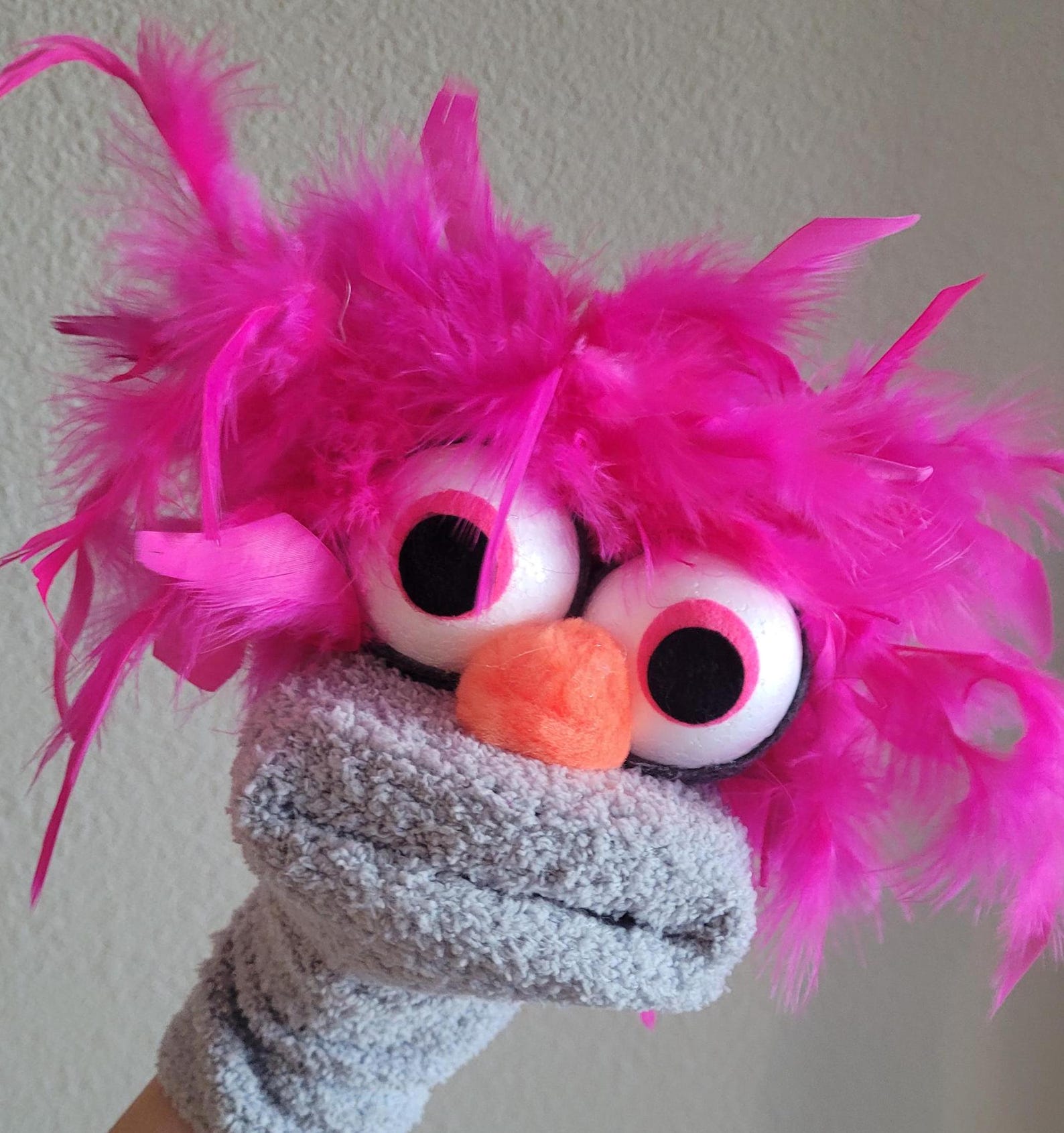 Fuzzy Sock Puppet, Crazy Hair Puppet, Girl Hand Puppet, Pink Sock ...