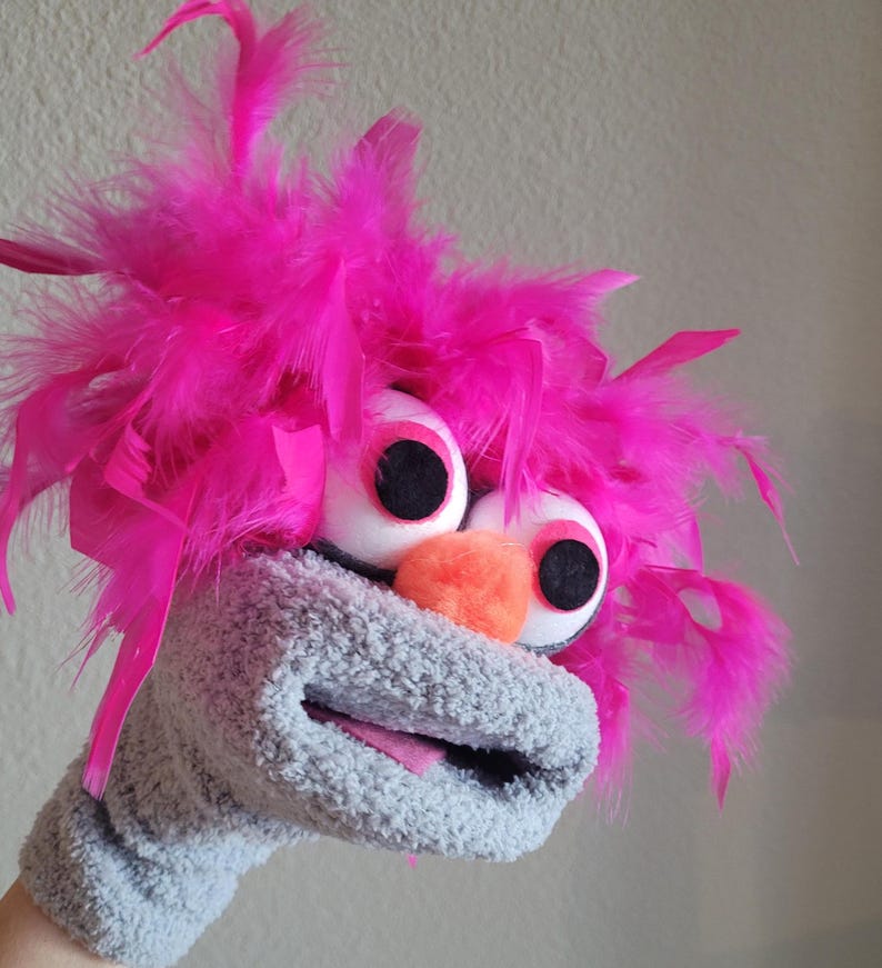 Fuzzy Sock Puppet, Crazy Hair Puppet, Girl Hand Puppet, Pink Sock ...