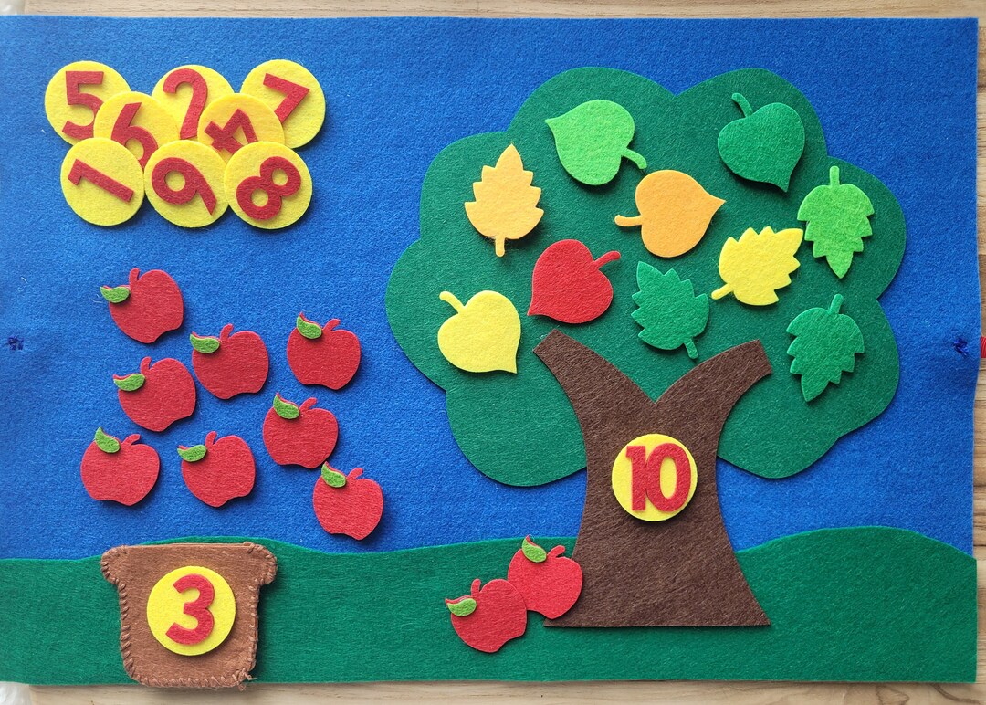 Travel Felt Board for Toddlers, Apple Number Game, Counting Busy Book ...