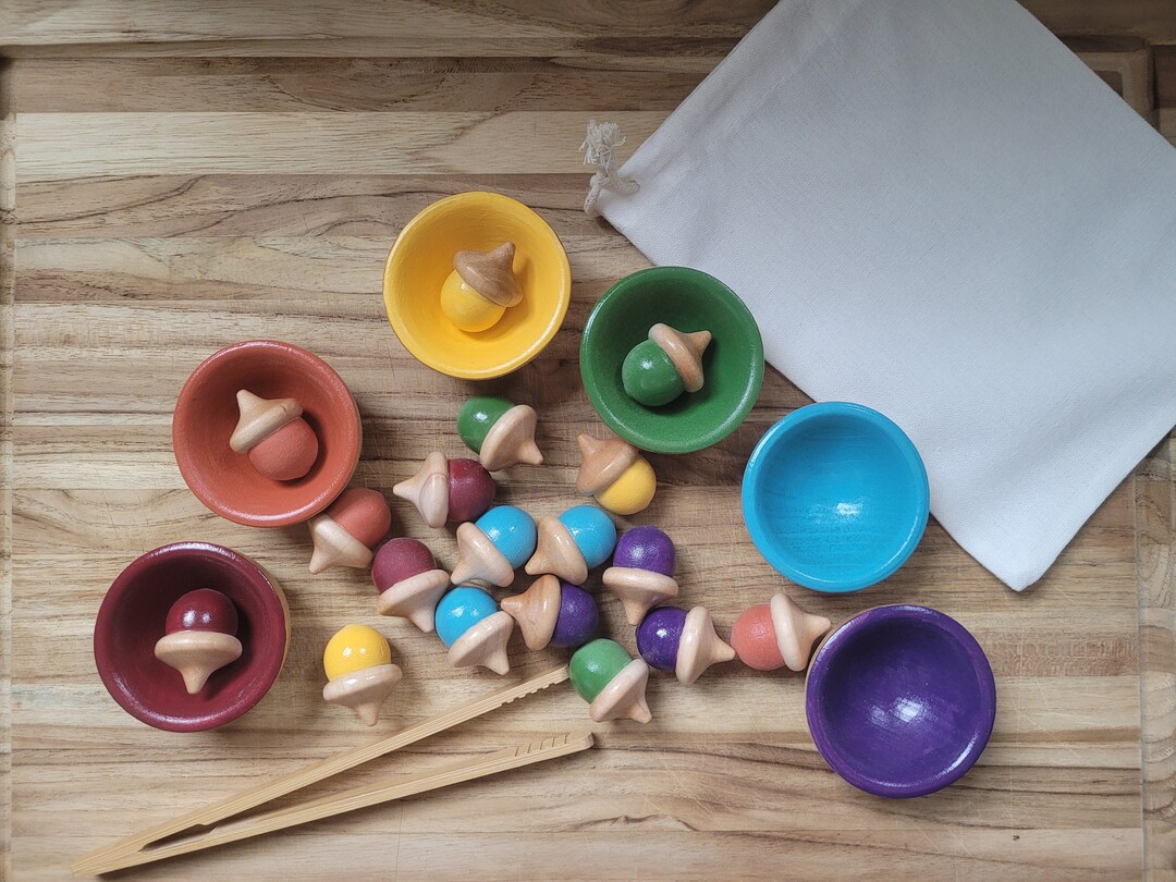 Acorn Sorting Set, Montessori Play Material, Loose Parts, Color ...