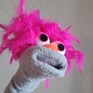 Fuzzy Sock Puppet, Crazy Hair Puppet, Girl Hand Puppet, Pink Sock ...
