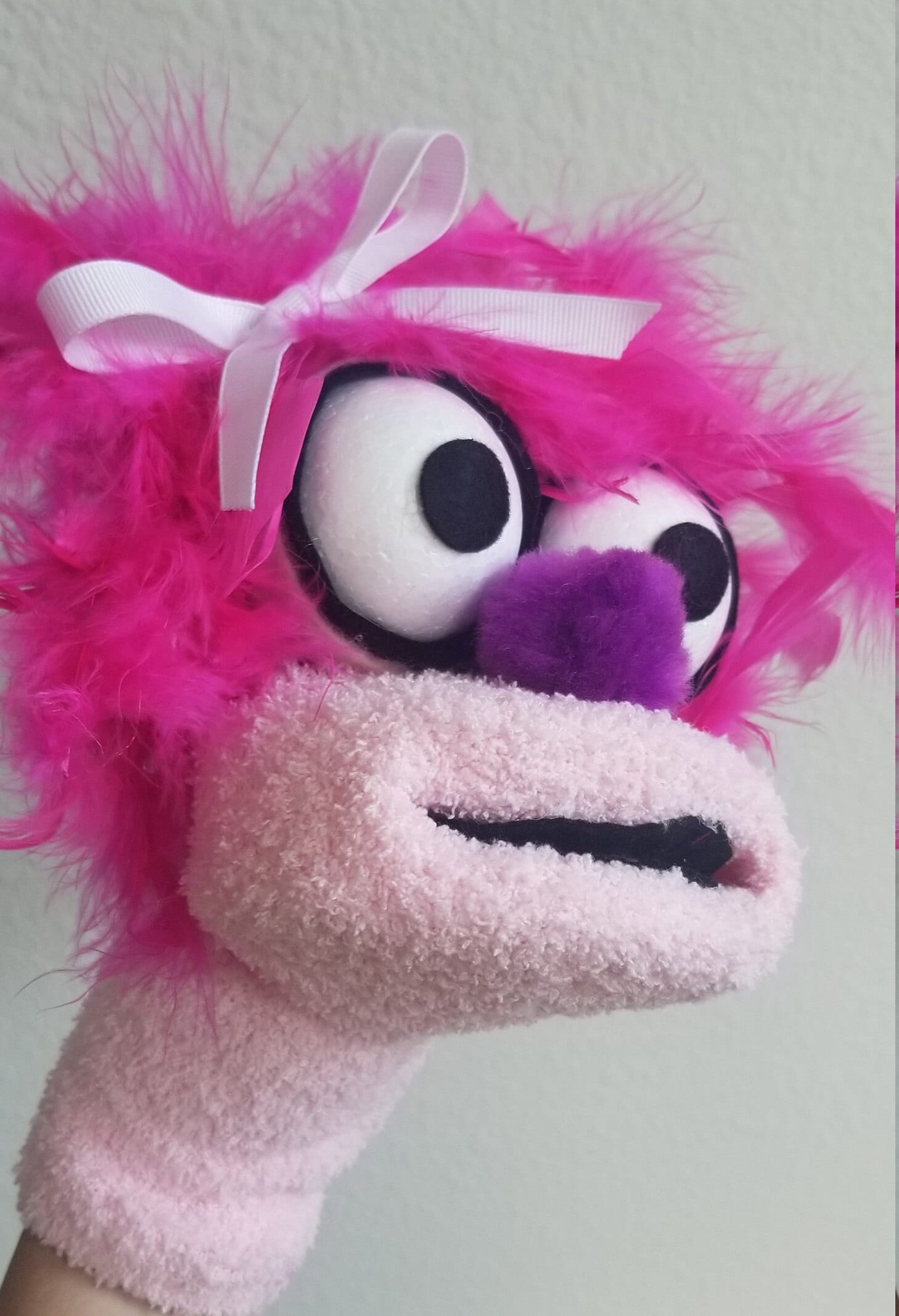 Fuzzy Sock Puppet Crazy Hair Puppet Girl Hand Puppet Pink | Etsy