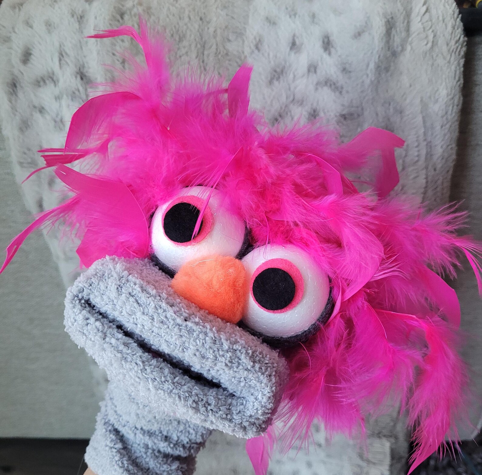 Fuzzy Sock Puppet, Crazy Hair Puppet, Girl Hand Puppet, Pink Sock ...