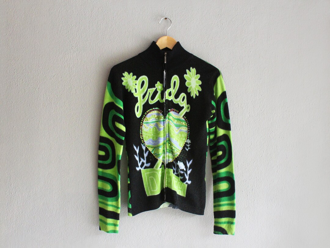 Y2k Neon Green Optical Illusion Knit / Xs S - Etsy