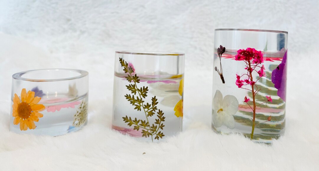 Floral Resin Tea Light Holders. Set of 3 - Etsy