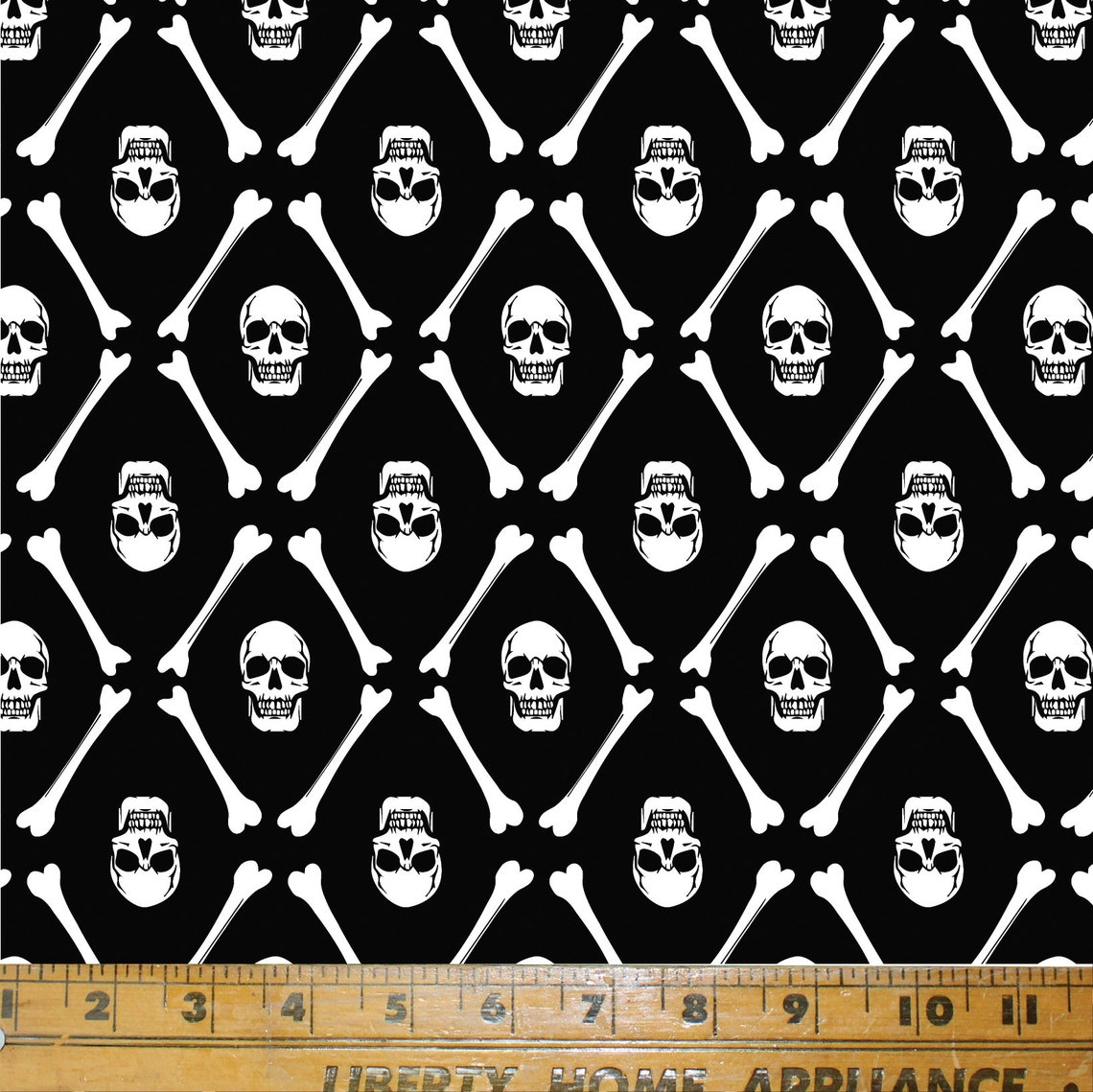 Skull Bones Fabric Print in Black. Textile Print / Cotton | Etsy