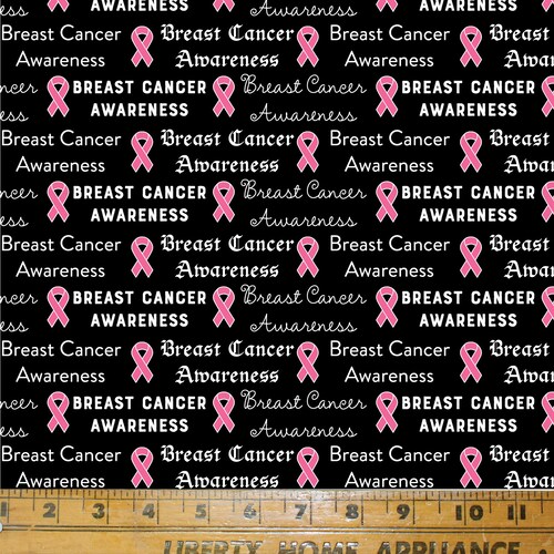 Breast Cancer Fabric Breast Cancer Pink Ribbon on Black by | Etsy