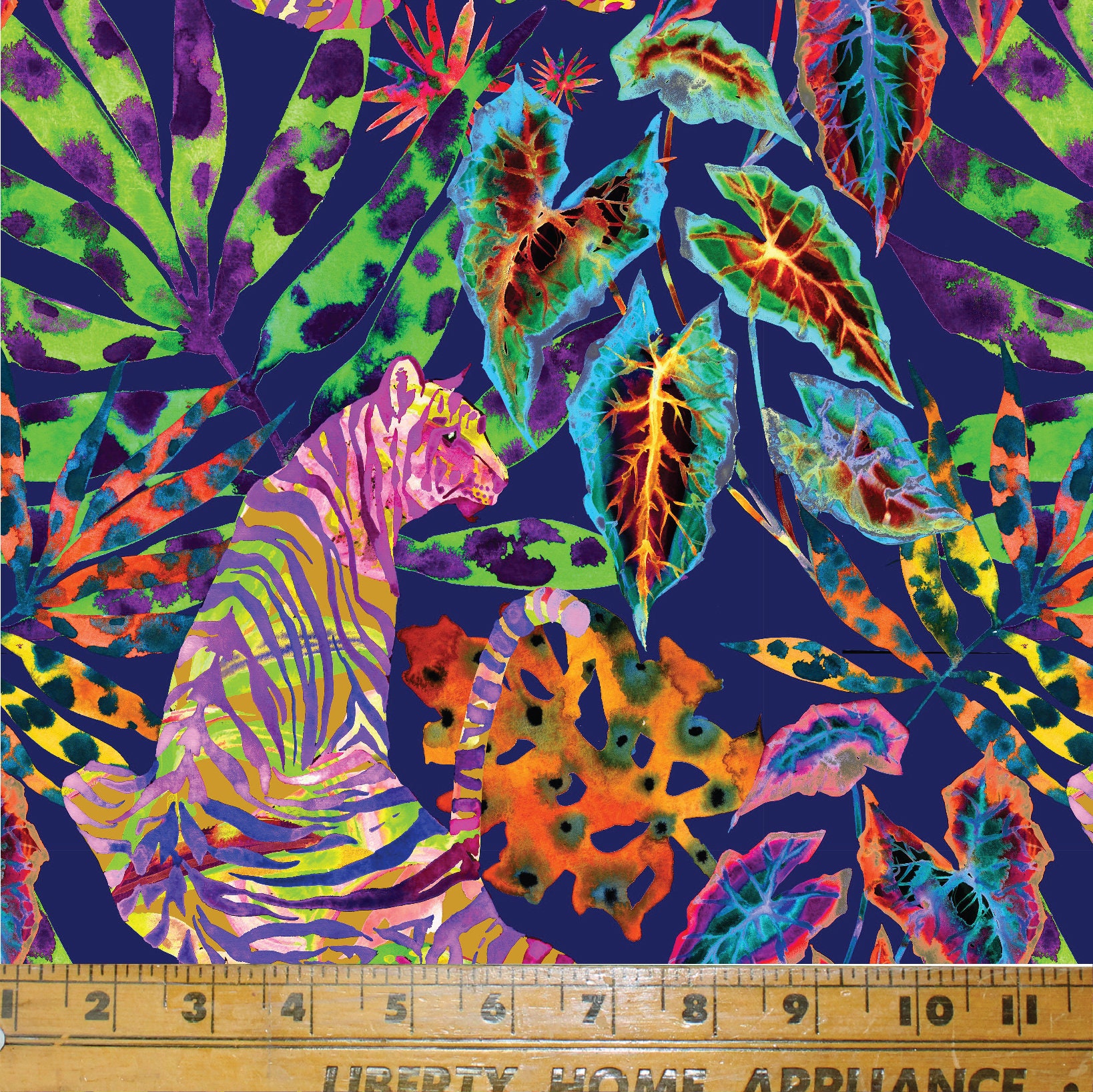 Tropical Tigers Size 2 Fabric Print in Midnight. Cotton Fabric | Etsy