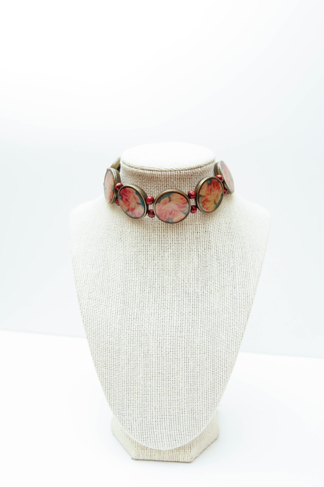 Peach and Red Handmade Vintage Floral Choker, Nepali Choker, Handmade ...