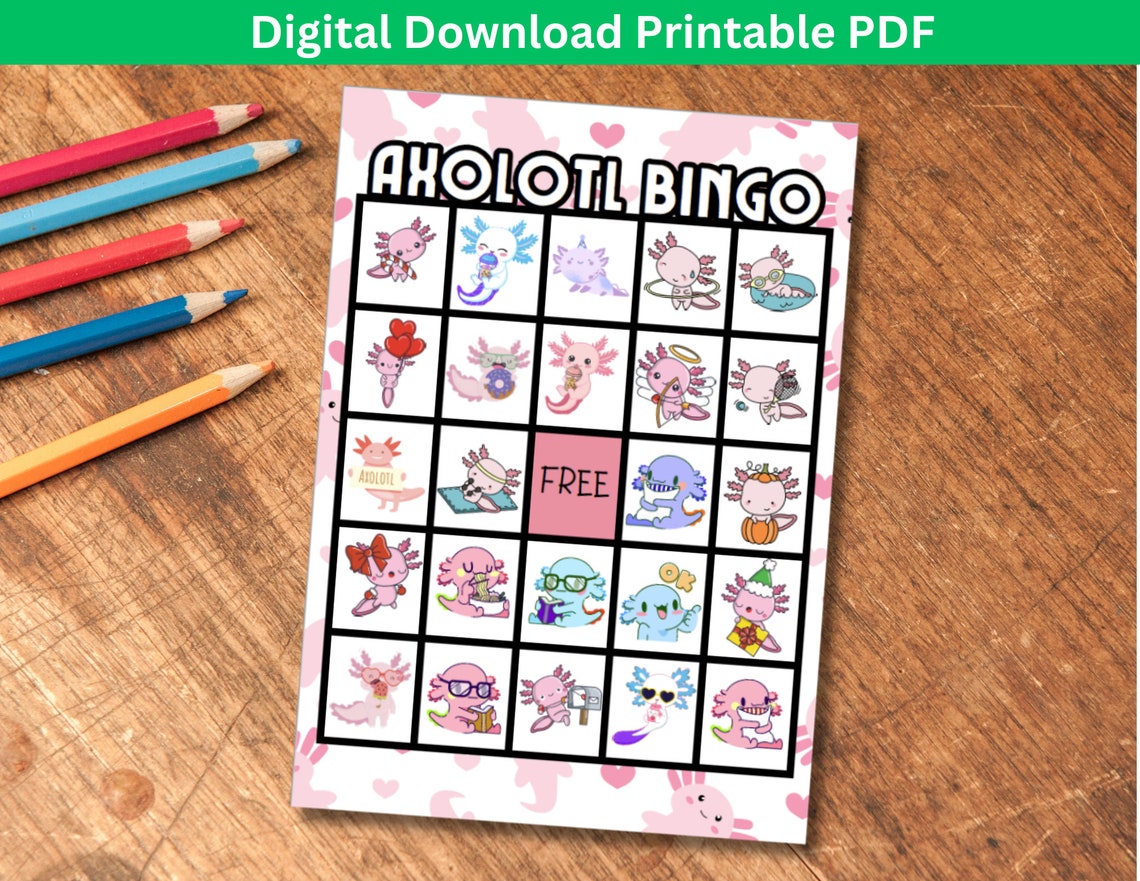 Axolotl Bingo Printable, Instant Download, Parties, 2024 Girl Scout ...