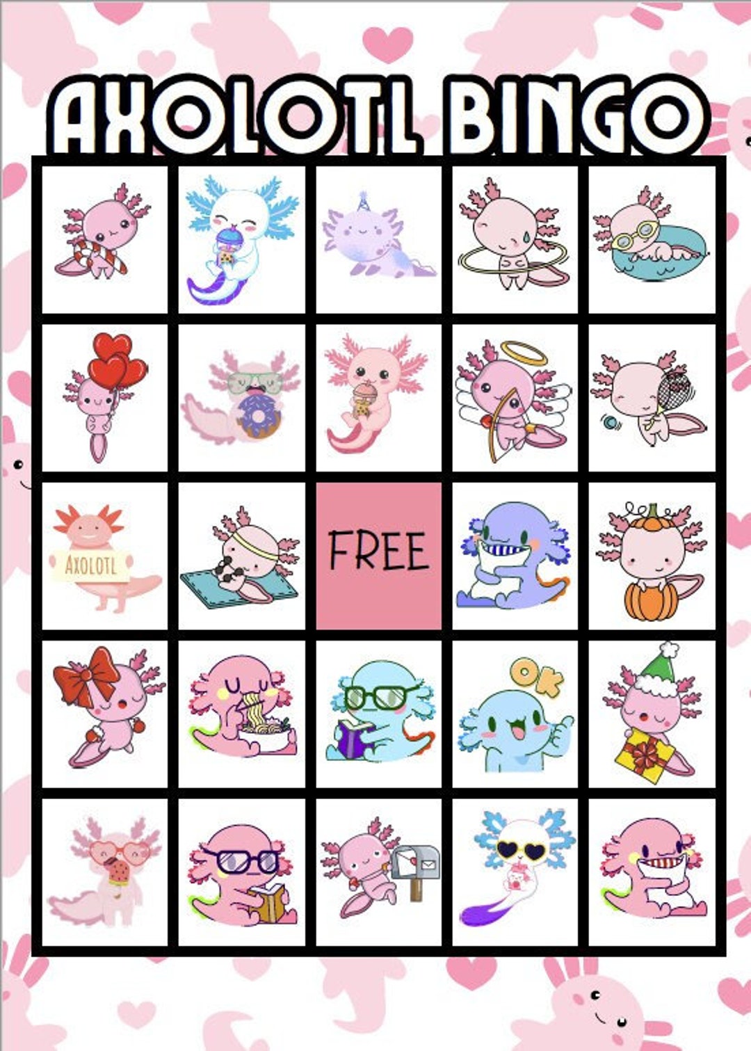 Axolotl Bingo Printable Instant Download Parties 2023 Girl - Etsy