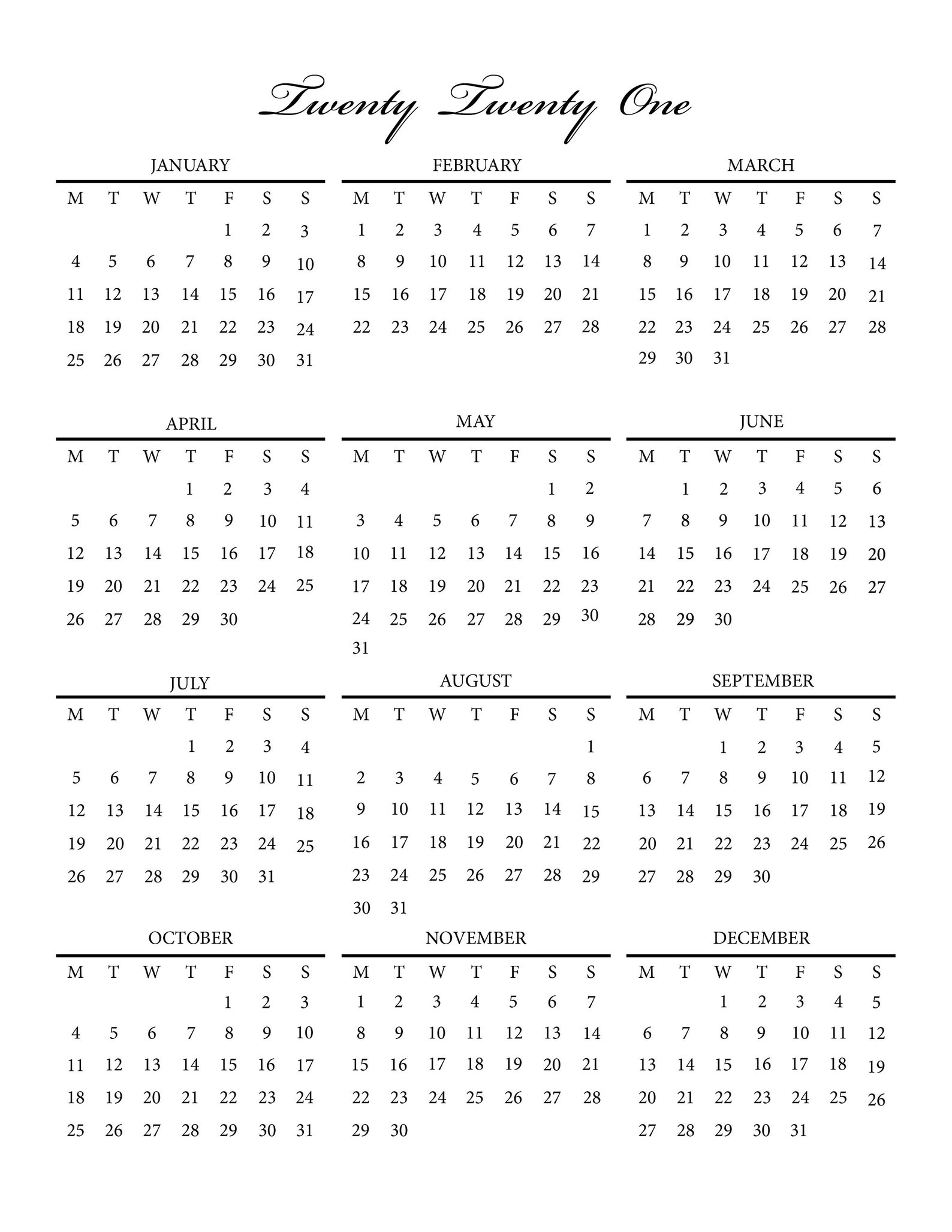 2021 And 2022 Printable Yearly Calendar Year At A Glance Etsy Schweiz
