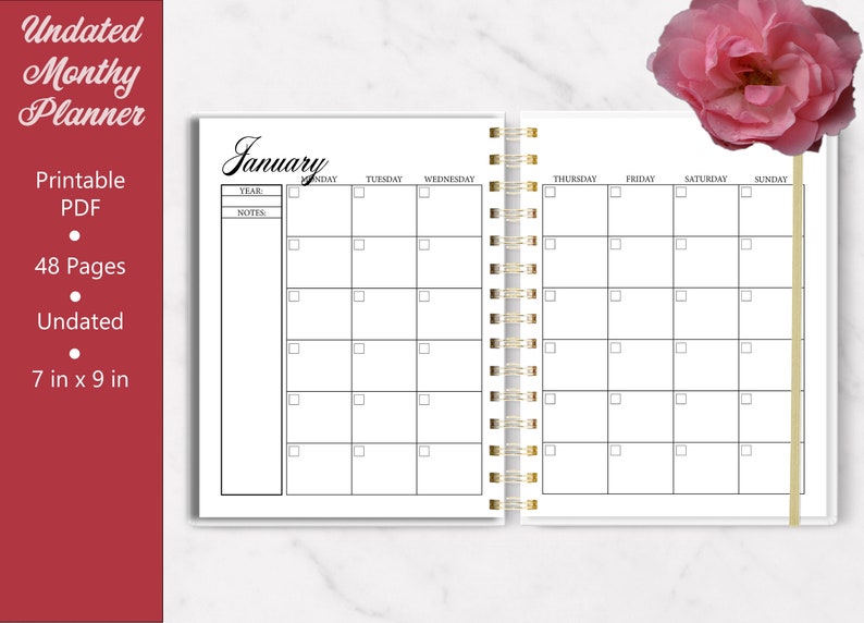 Monthly Planner Undated Month on Two Pages, Planner Inserts, Mon/sun ...