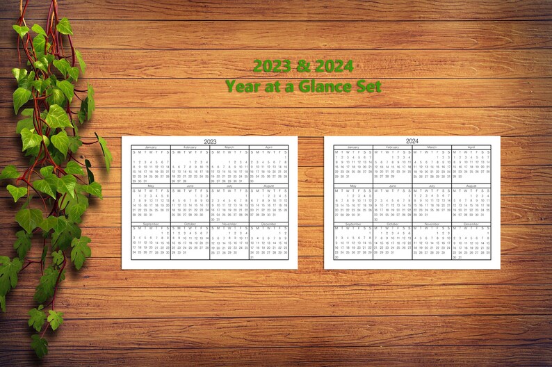 Printable 2023 and 2024 Year at a Glance Planner Insert - Etsy
