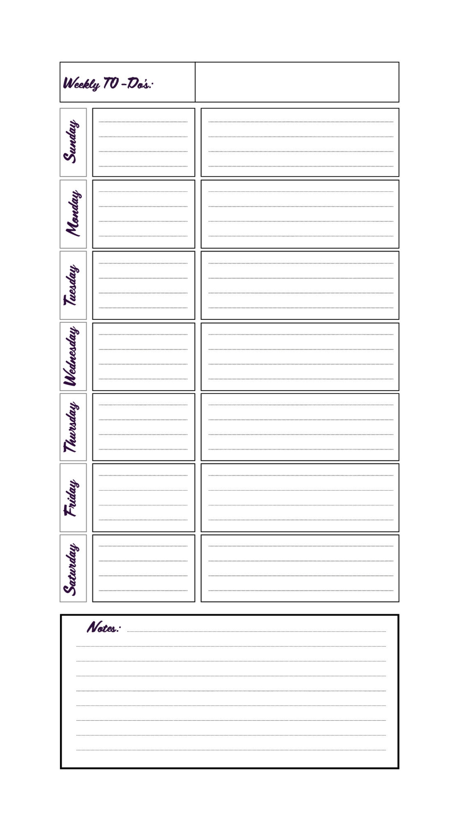 Printable Weekly Horizontal Planner on 2 Pages Sunday and - Etsy