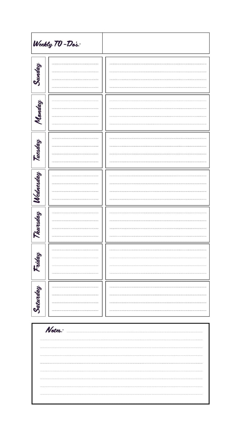 Printable Weekly Horizontal Planner on 2 Pages Sunday and - Etsy