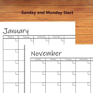 Undated Printable Monthly Calendar on Two Pages, Classic HP, Sunday and ...