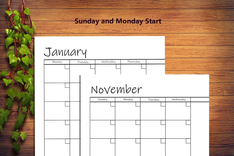 Undated Printable Monthly Calendar on Two Pages, Classic HP, Sunday and ...