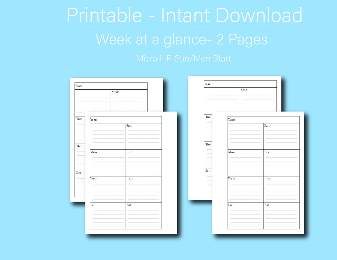 Printable Weekly Planner, Week at a Glance Printable, Weekly Planner ...