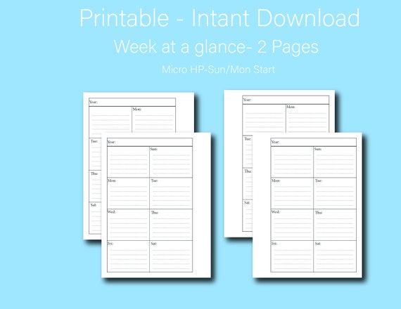 Printable Weekly Planner Week at a Glance Printable Weekly - Etsy