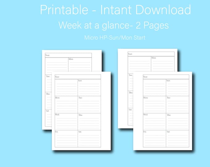 Printable Weekly Planner, Week at a Glance Printable, Weekly Planner ...