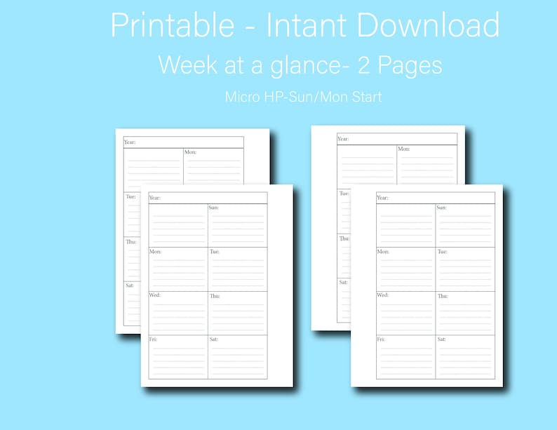 Printable Weekly Planner Week at a Glance Printable Weekly - Etsy
