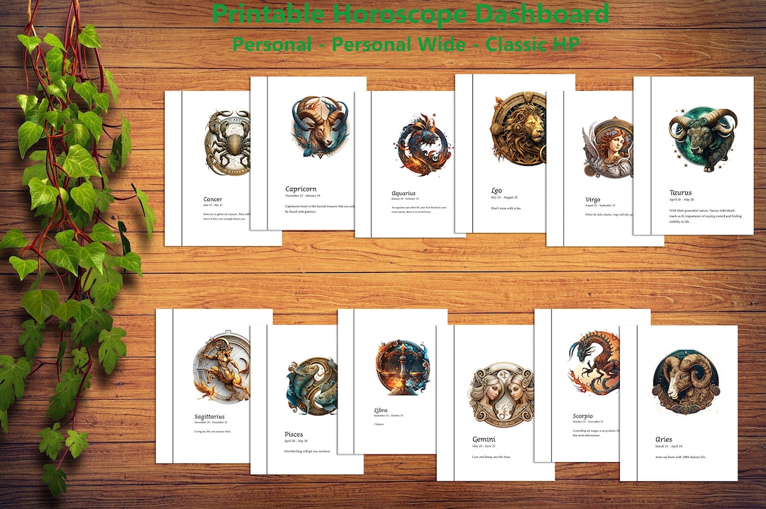 Printable Horoscope Dashboards - Personal, Personal Wide, A6, Classic ...
