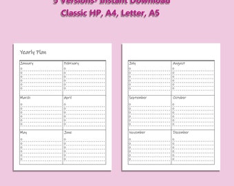 Printable Yearly Planner, Year at a Glance, Minimalist Two Page ...