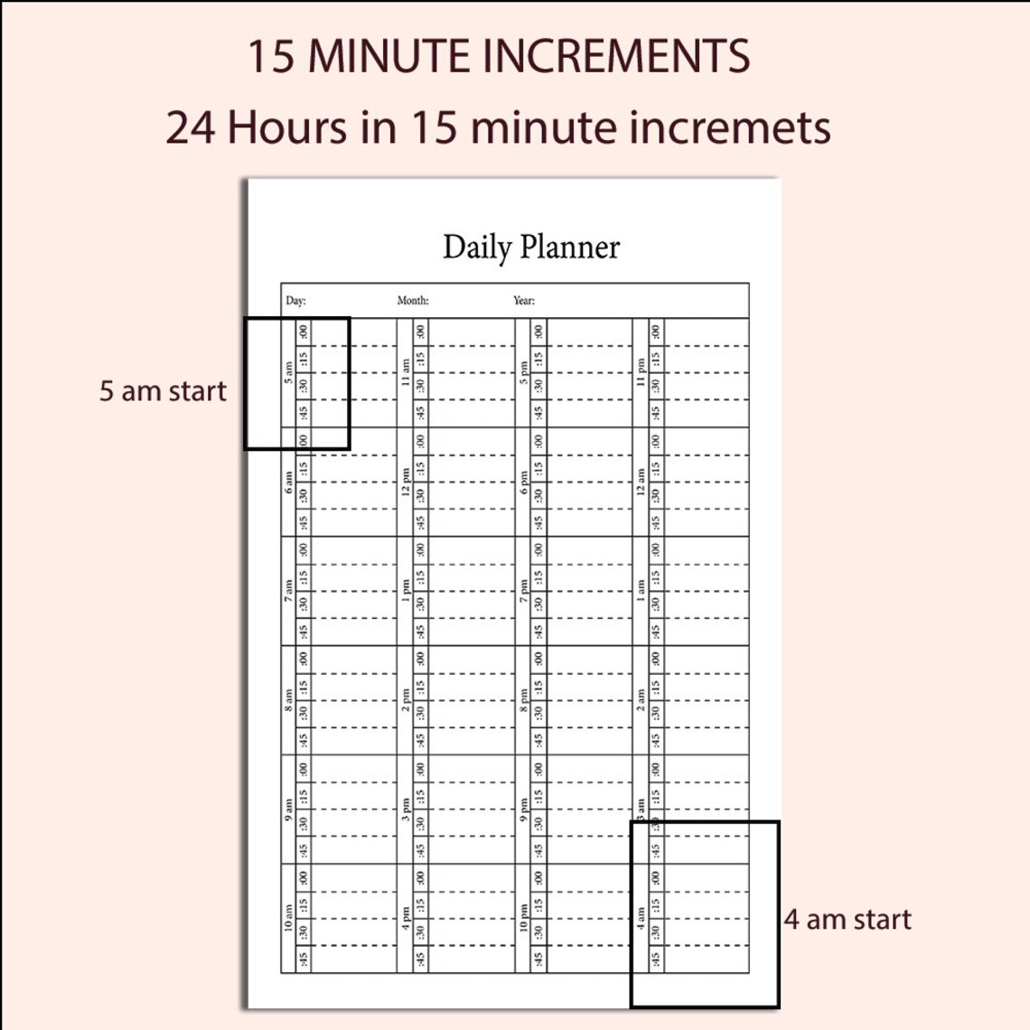 15 Minute Daily Planner Notepad Portrait Layout 24 Hour - Etsy