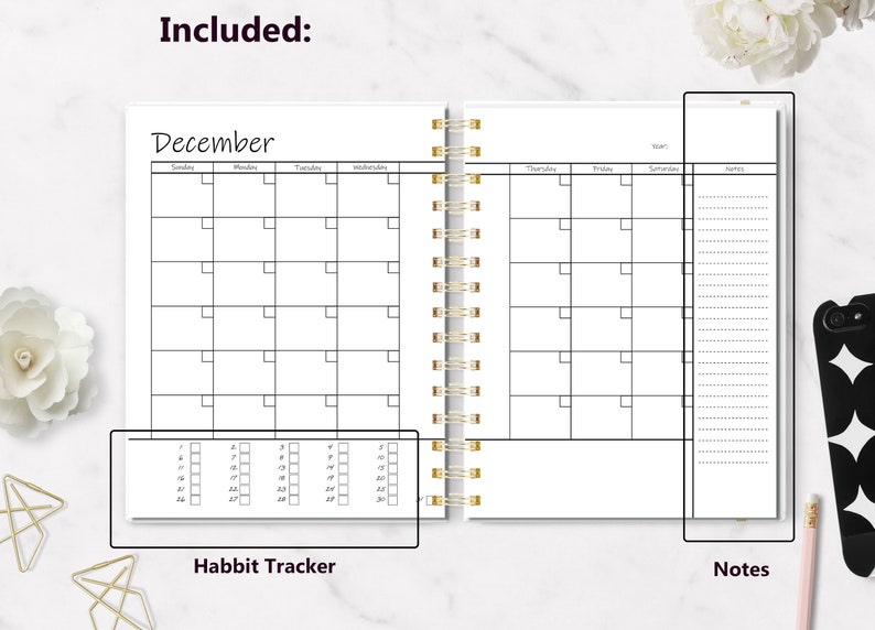 Undated Printable Monthly Calendar on Two Pages, Classic HP, Sunday and ...