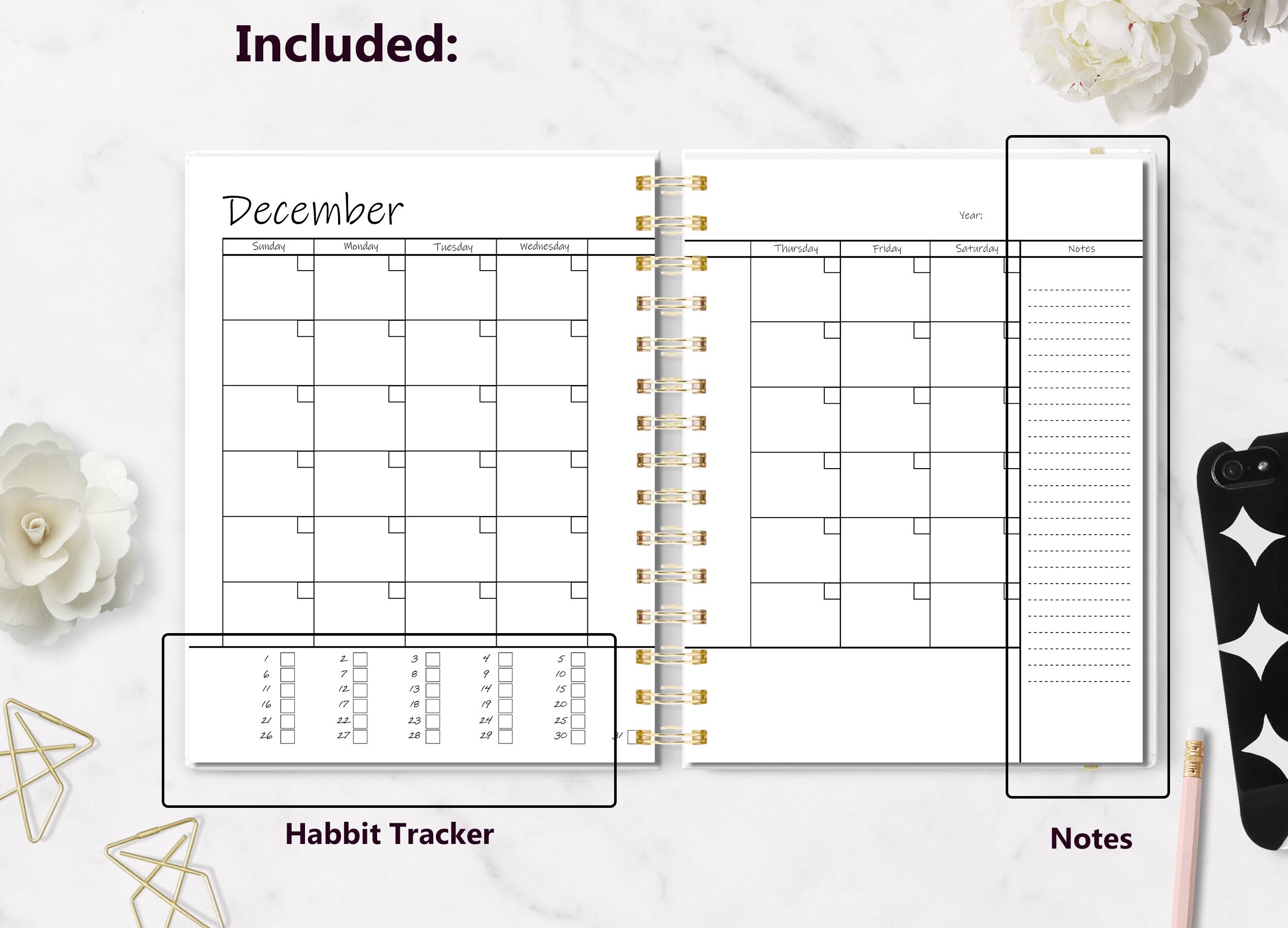 Undated Printable Monthly Calendar on Two Pages, Classic HP, Sunday and ...