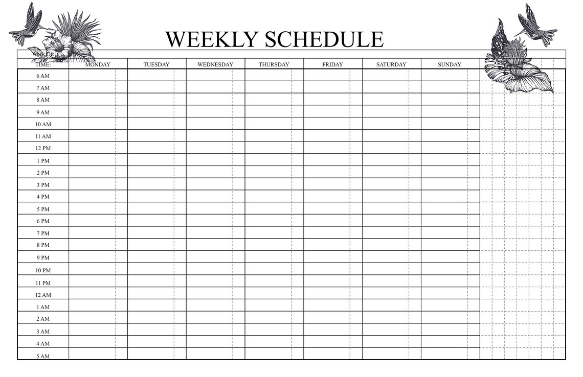 Hourly Weekly Planner Printable Landscape Weekly Hourly - Etsy