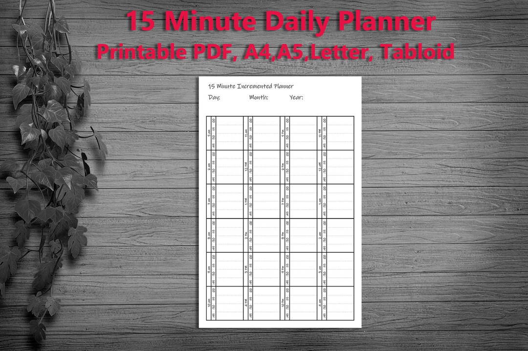 15 Minute Daily Planner Printable: A4, A5, Letter, Tabloid (PDF) - Etsy