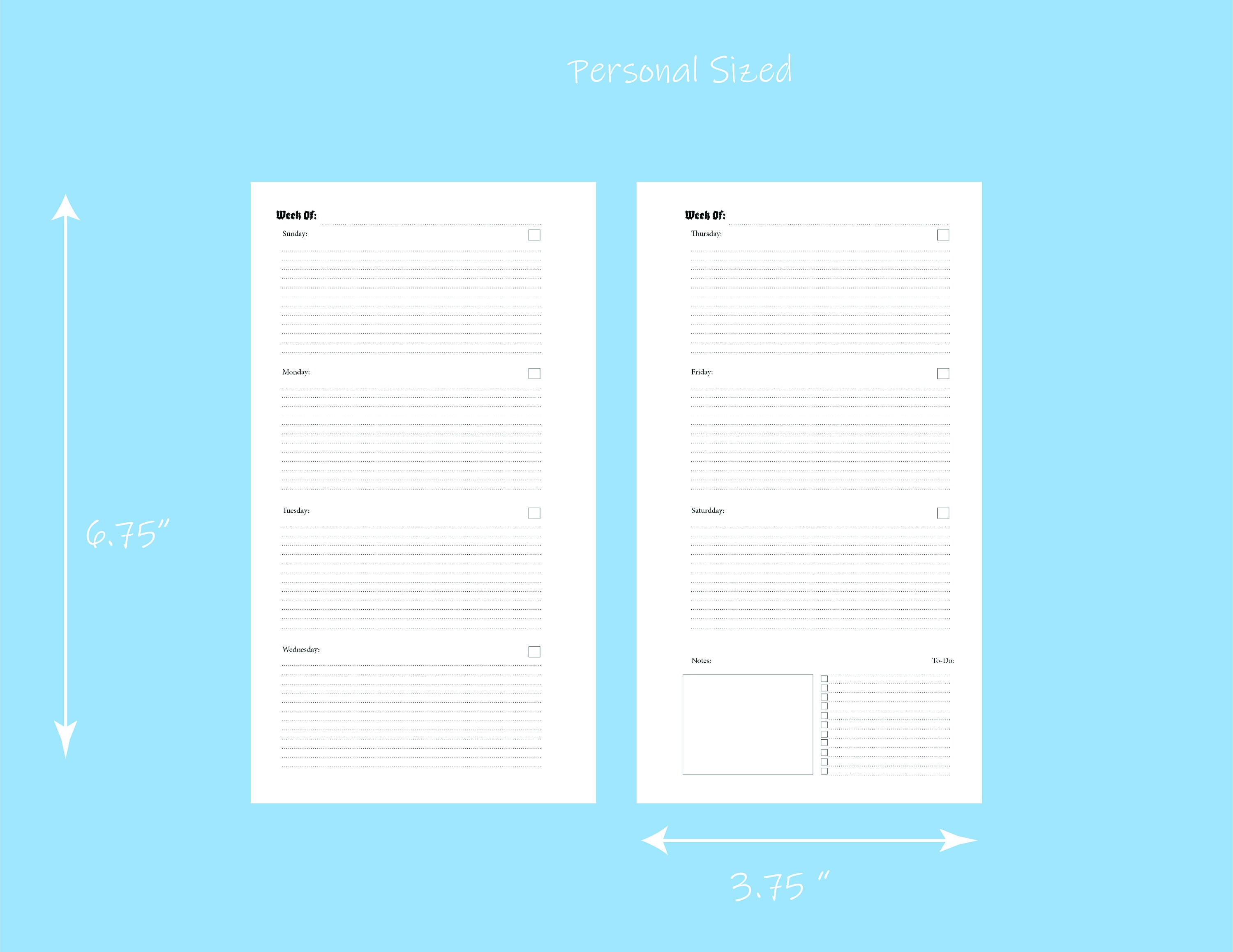 Printable Weekly Planner Week on 2 Pages Personal Sized - Etsy