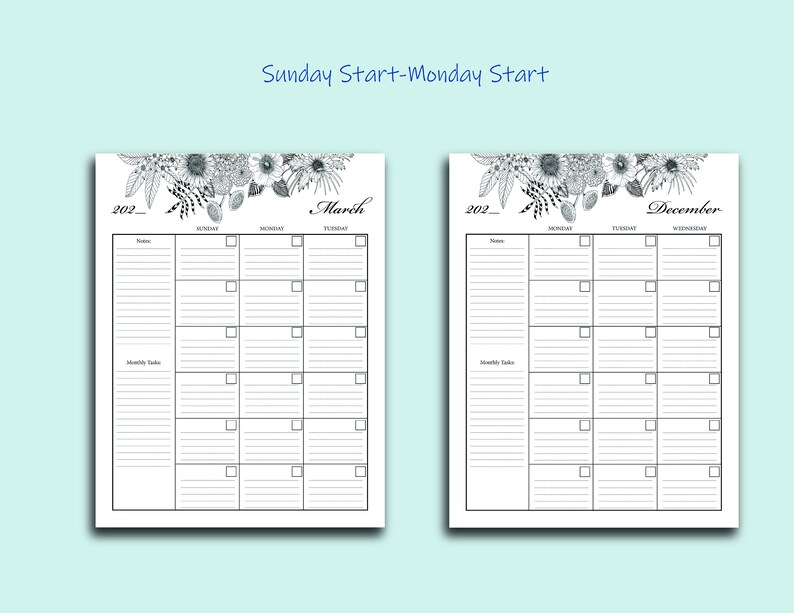 Undated Monthly Calendar Printable Planner Insertslined and | Etsy