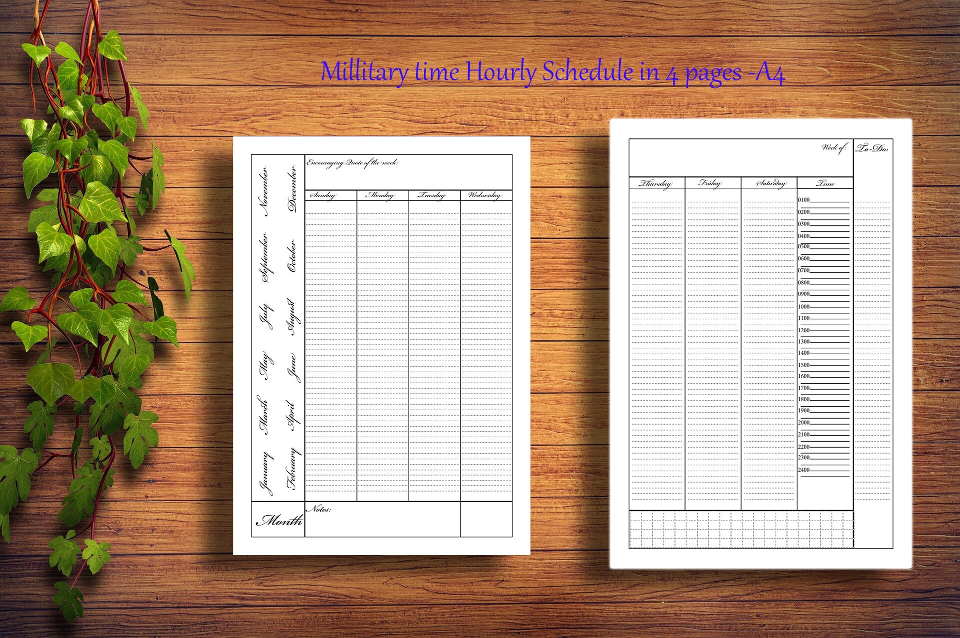 Weekly Planner Printable, Vertical Daily Hourly Schedule in 4 Pages A4 ...