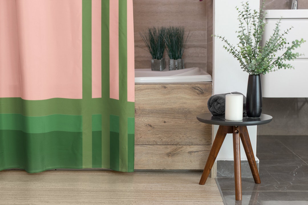 Pink and Green Color Block Shower Curtain - Etsy