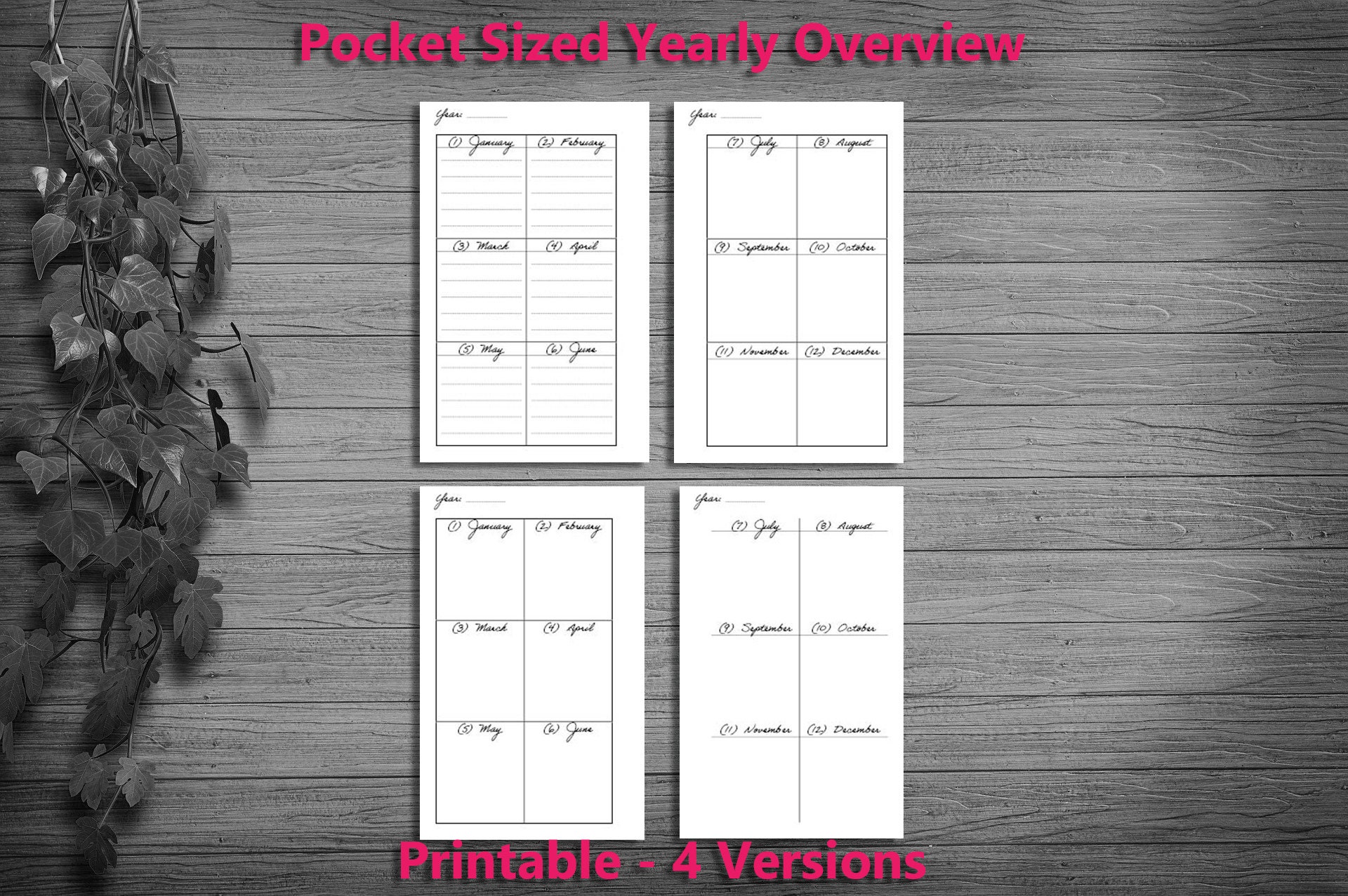 Year at a Glance, Two Page Yearly Planner Printable, 12 Month Overview ...