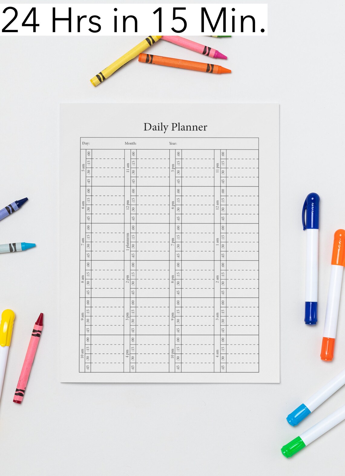 Printable 15 Minute Daily Planner Portrait Layout 24 Hour - Etsy